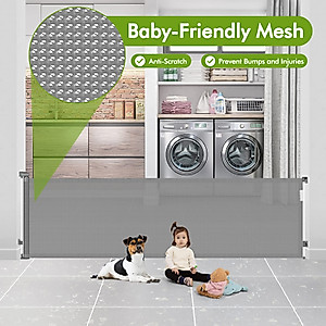 95 Inch Long Baby Gate Retractable Dog Gate for Large Openings Retractable Baby Gates New Upgrade Stair Gates for Kids or Pets Indoor Outdoor Retractable Gate Mesh Dog Gate for Stairs, Doorways, Gray