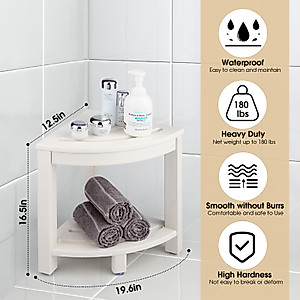 Apolimi HDPE Corner Shower Stool,Shower Bench Seat with Storage Shelf for Shaving Legs Plastic Spa Bath Step Foot Rest for Bathroom Small Place (White)