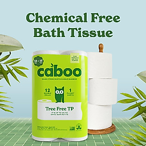 Caboo Tree Free Toilet Paper, Tree Free, Septic, Chemical Free Bath Tissue - 2 Ply Sheets, 300 Sheets Per Roll, 12 Double Rolls