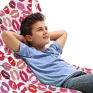 Ambesonne Romantic Lounger Chair Bag, Love Theme Colorful Illustration of Lipstick Kisses Pattern Valentines Art, High Capacity Storage with Handle Container, Lounger Size, Multicolor