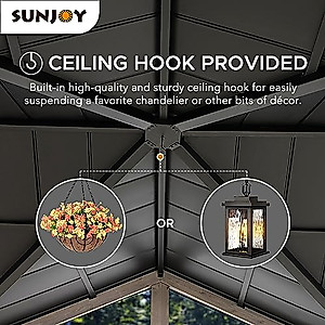 Sunjoy 13.5 x 13.5 ft. Hardtop Gazebo Outdoor Patio Black Steel Gazebo with LED Lights, AC Outlet, USB Port and A 3-Meters Universal Power Supply Cable, Black