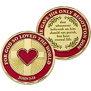 God Loves You Coin, for God So Loved The World That He Gave His Only Begotten Son, John 3:16 Gift. Gold Plated Christian Challenge Coin. Collectible. Eternal Life, Heavenly Father’s Heart Token.