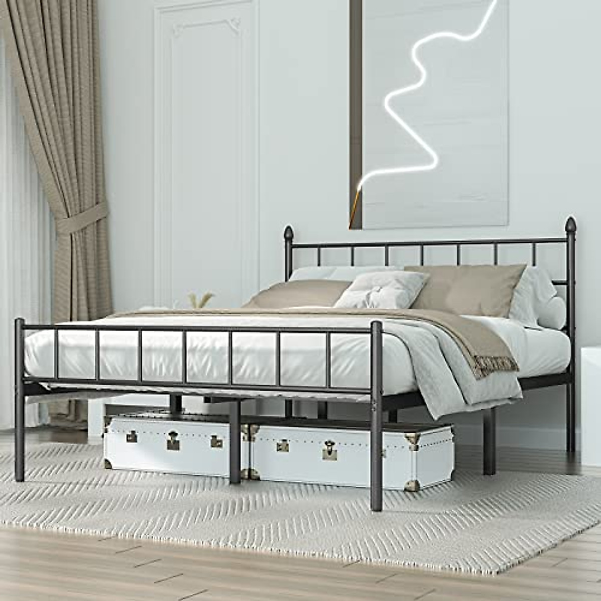 UYUK Queen Size Metal Bed Frame with Headboard, Large Storage Space Under The Bed, Heavy Duty Easy Assembly