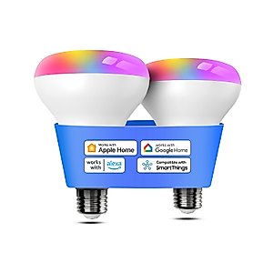 meross Smart Light Bulb, BR30 Flood WiFi LED Bulbs Compatible with Apple Home, Alexa, Google Assistant & SmartThings, Dimmable E26 Multicolor 2700K-6500K RGBCW, 1300 Lumens 100W Equivalent, 2 Pack