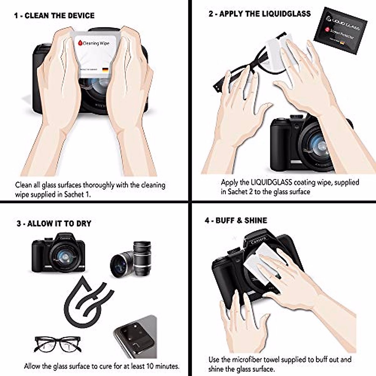 Liquid Glass Lens Protector Scratch Resistant Coating for All Camera Lenses Smartphone Cameras Eyeglasses and Sunglasses - Universal