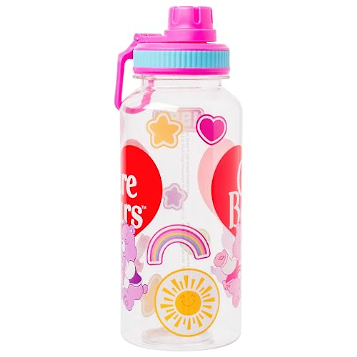 Silver Buffalo Care Bears Plastic Bottle with Sticker Set and Twist Spout Featuring Good Luck Bear, Grumpy Bear, Share Bear, and Cheer Bear, 32 Ounces