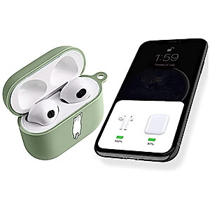 JOYLAND Funny Cat Case for AirPods 3 2021 with Keychain,Cartoon Cat Case for Women Men Girls Boys,Green Smooth TPU Silicone Protective Cover Compatible with Apple AirPod 3rd Generation 2021