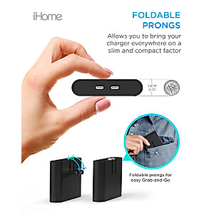 iHome Multiport USB-C Charger : AC Pro 2-Port Flat USB C Charger Block, Double USB C Wall Charger, Fast Charging Compatible USB-C Wall Charger (Black)