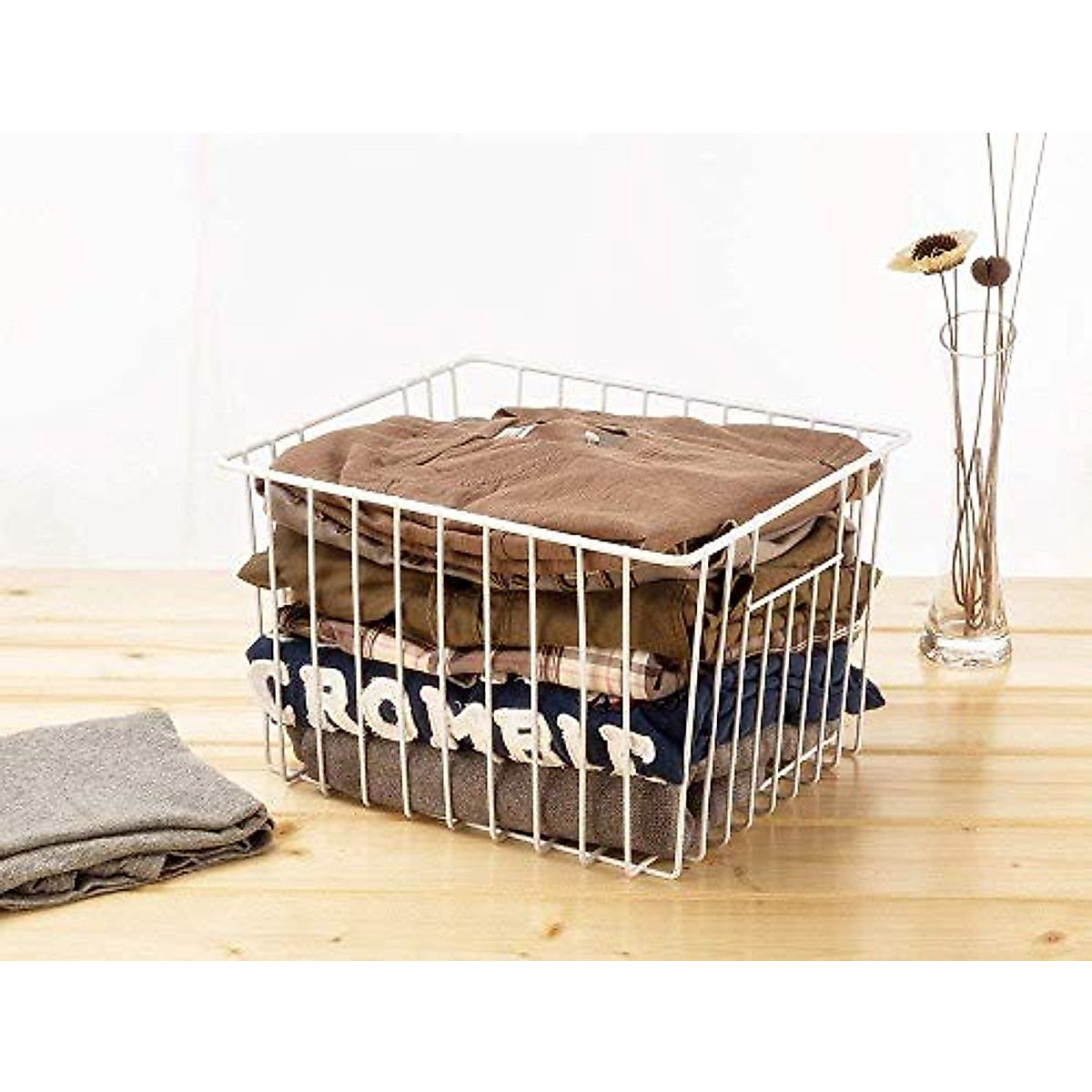 iPEGTOP Refrigerator Chest Freezer Baskets, Large Household Wire Storage Basket Bins Organizer with Handles for Kitchen, Pantry, Freezer, Cabinet, Closets, Pearl White, Set of 4