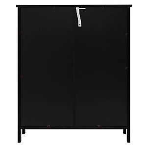 Quimoo Storage Cabinet, Bathroom Floor Cabinet with 2 Doors & Adjustable Shelves, Bathroom Storage Cabinet with 2 Doors for Living Room, Home Office, Black