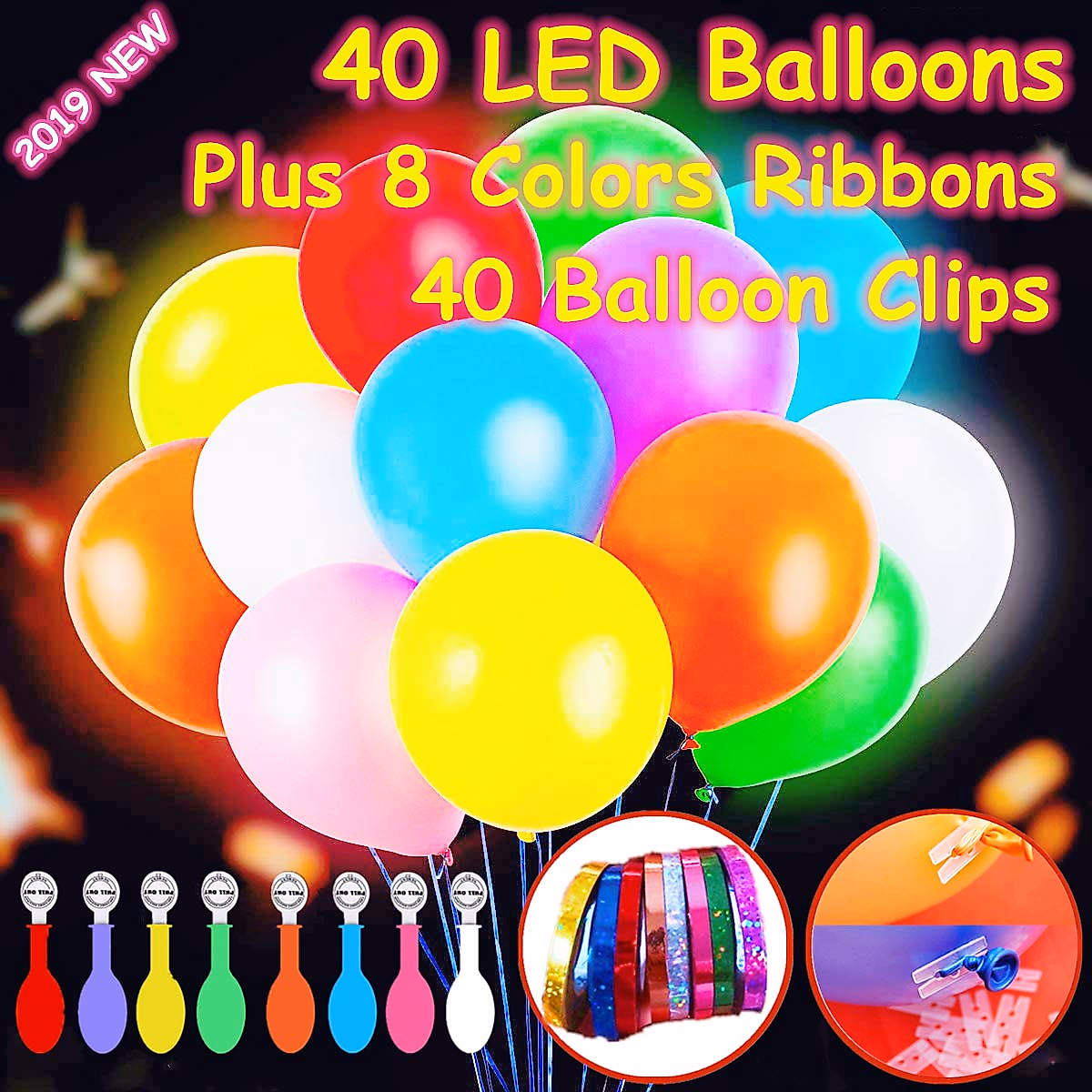 40 Pack LED Light Up Balloons, Mixed-Colors Flashing Party Lights Lasts 12-24 Hours, Glow in the dark For Parties, Birthdays Wedding Decorations And Halloween Christmas Festival,Fillable with Helium