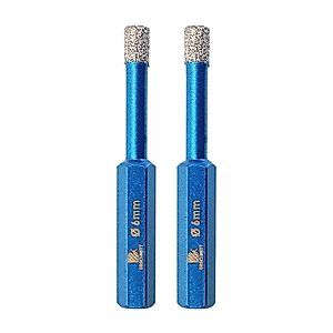 Dry Diamond Drill Bit Set,BRSCHNITT 2pcs 1/4 Inch (6mm) Diamond Hole Saw Core Drill Bit for Porcelain Tile Ceramic Stone Granite Marble,Hex Shank Dry Drilling Diamond Core Drill Bit Kit