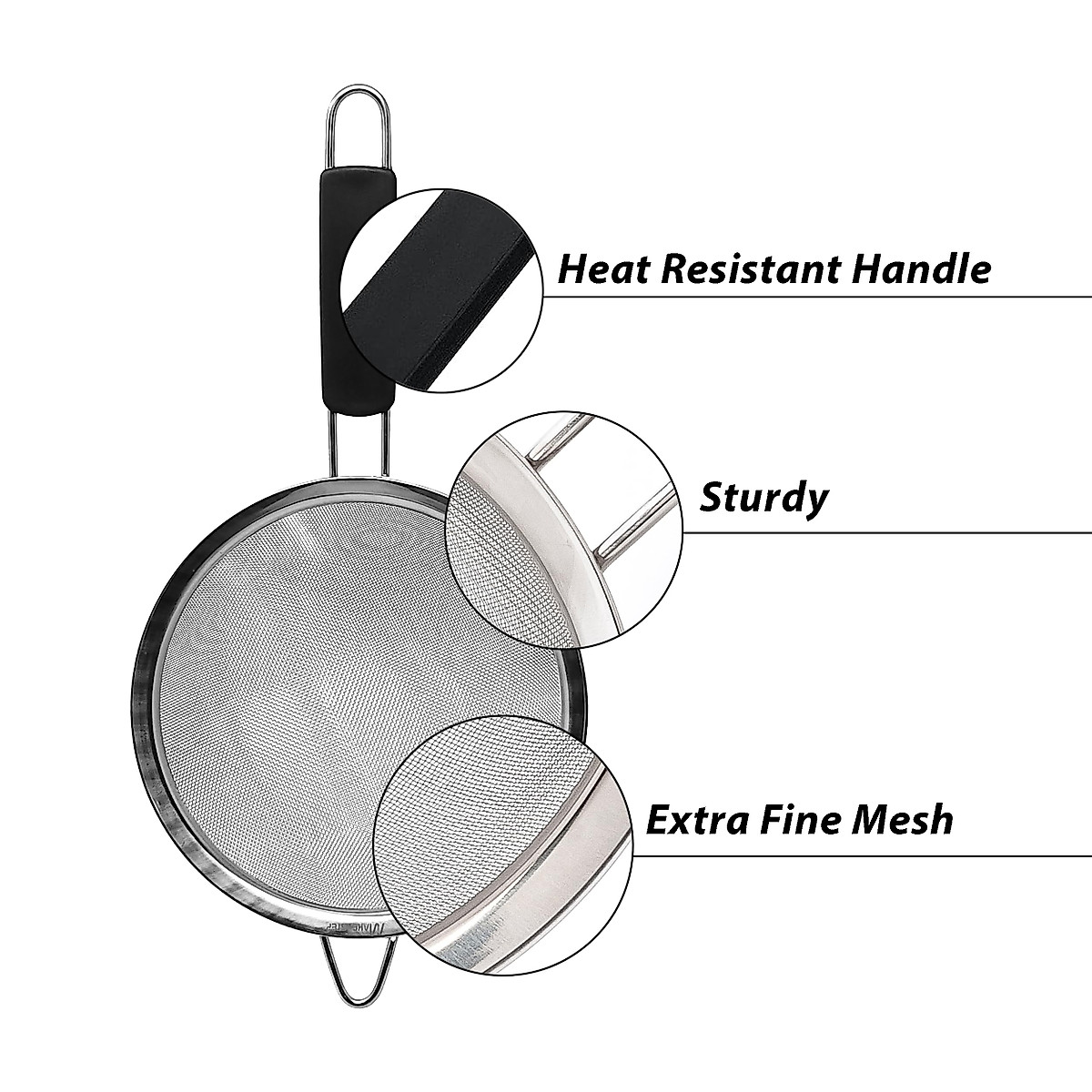 Makerstep 8 Inch Large Mesh Strainer, Stainless Steel, Mesh Sieve with Insulated Handle, Sifter for Rice, Quinoa, Coffee and Tea