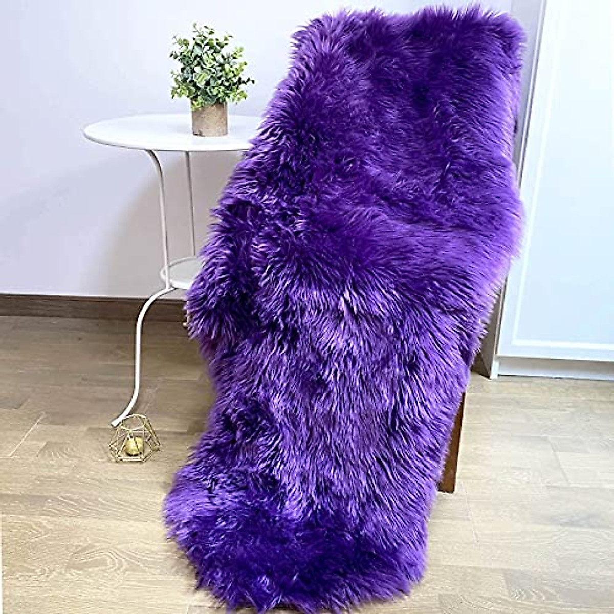 Soft Fluffy Rug Faux Sheepskin Shape Purple Fur Area Rug Shaggy Couch Cover Seat Cushion Furry Carpet Beside Rugs for Bedroom Floor Sofa Living Room Runner 2x6 Feet