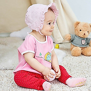 Keepersheep Infant Baby Girls' Bonnet Hat Cap, Cotton Flower Print Embroidery Bonnet(12-18 Months, White)