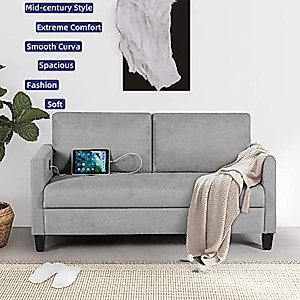 STHOUYN Comfy Loveseat Sofa Small Grey Couch Small Spaces, Small Love Seat Bedroom, Mid Century Modern Couches Living Room Dorm Office, 2 Seater Tufted Sofas, 57”W (Light Grey (Love seat))