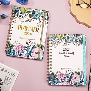2024 Planner - Jan. 2024 - Dec. 2024 Planner 2024, Planner 2024, 2024 Planner Weekly and Monthly with Tabs, 6.4" x 8.5", Hardcover with Back Pocket + Thick Paper + Twin-Wire Binding - Flower