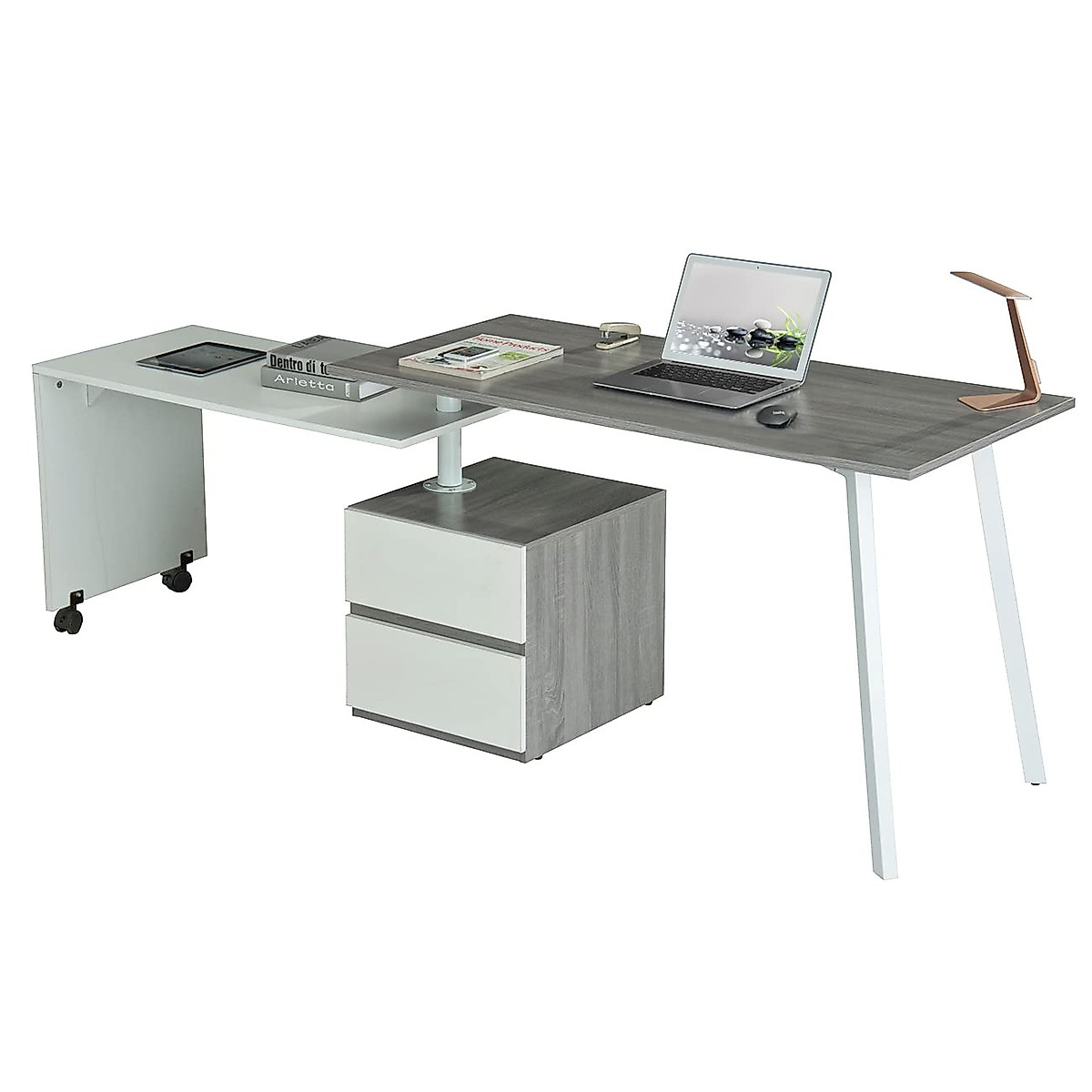 Techni Mobili Rotating Modern Multi-Positional Desk, Grey