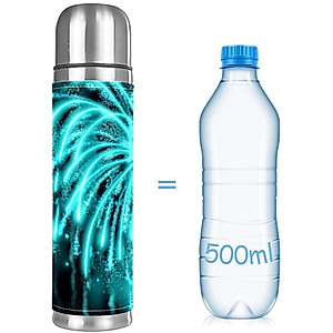 Stainless Steel Leather Vacuum Insulated Mug Fireworks Thermos Water Bottle for Hot and Cold Drinks Kids Adults 16 Oz