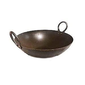AnNafi® Kadhai | Indian Pure Iron Loha Kadai 9.50 to 10 INCH | Handmade Deep Frying Pan Black Kadhahi for Cooking Cookware with Handles for Saute | Indian Woks & Stir-fry Pans & Kitchen Kadahi