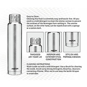 Milton Thermosteel Elfin 750, Vacuum Insulated Flask, 750 ml | 25 oz | 24 Hours Hot & Cold Water Bottle 18/8 Stainless Steel, Durable Body, BPA Free, Leak-Proof Simple Screw Lid | Silver