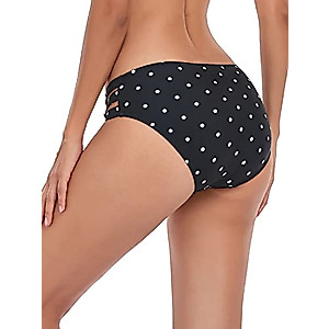 Ocean Blues Women's Black Polka Dot Strappy Bikini Bottom Full Coverage Swim Briefs Size Medium