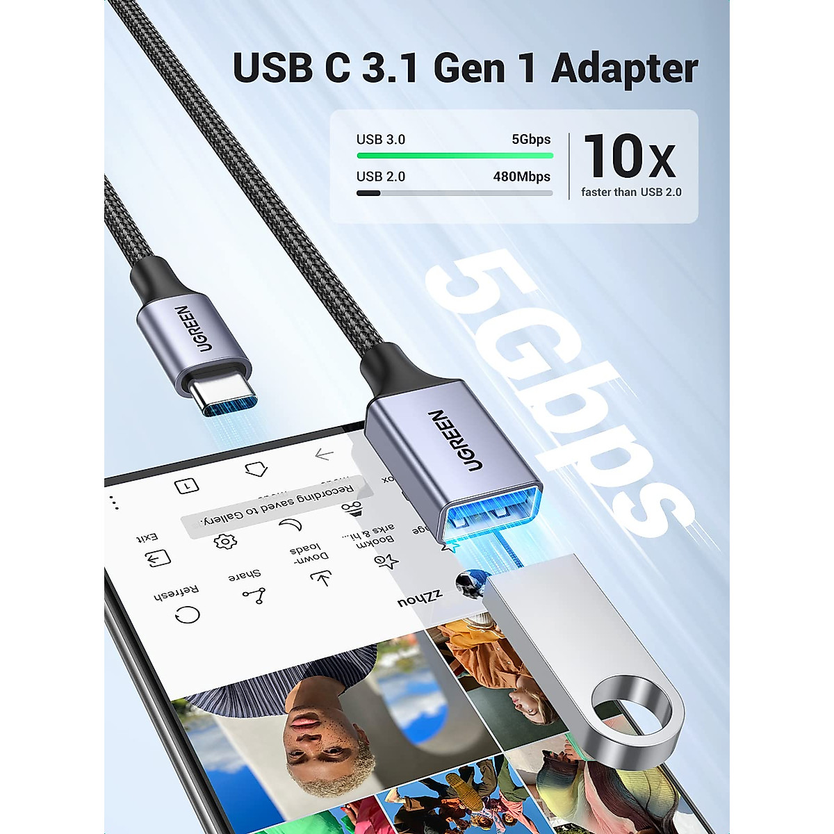 UGREEN USB C to USB 3.1 Gen 1 Adapter Type C OTG Cable USB C Male to USB Female Adapter USB A to USB C Charger Cable Compatible with MacBook Pro MacBook Air/Mini iPad Pro iPhone 13 Pro Samsung Galaxy