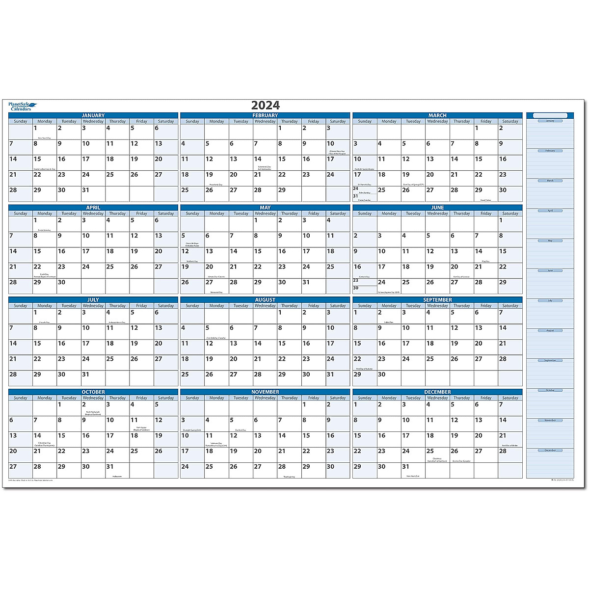 Sky Blue 2024 Dry-Erasable Wall Calendars 24 x 36 - MA (2024) - 24H36BM - with next year planning area