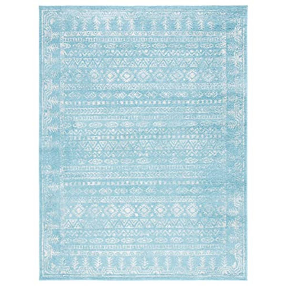 SAFAVIEH Tulum Collection Area Rug - 8' x 10', Aqua & Ivory, Moroccan Boho Distressed Design, Non-Shedding & Easy Care, Ideal for High Traffic Areas in Living Room, Bedroom (TUL271K)