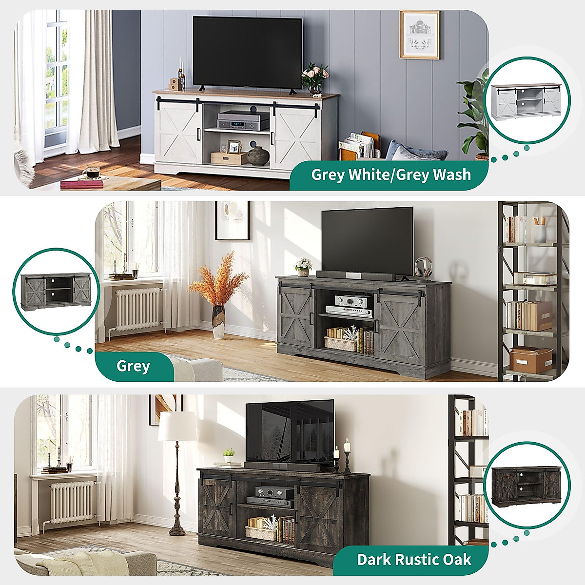 YITAHOME Farmhouse TV Stand for 65/60/55 Inch, Modern Entertainment Center with Sliding Barn Door, Wood TV Media Console Storage TV Cabinet for Living Room for 300lbs, Rustic Grey