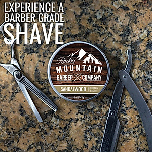 Shaving Cream for Men with Sandalwood Essential Oil - Thick Lather for Traditional and Cartridge Shaving - by Rocky Mountain Barber Company – 5oz Tin