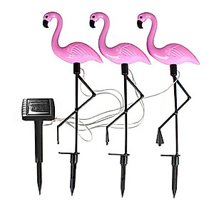 AUSUKY Solar Powered Pink Flamingo Ornament Garden Outdoor Light Lawn Landscape Lamp (1 Solar Panel Control 3 Light)