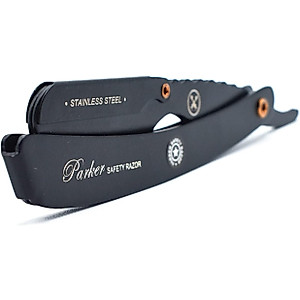 Parker SRXBLK Stainless Steel Clip Type Barber Straight Barber Razor & 5 Blades - Black Finish - **JUST INTRODUCED FOR 2023**