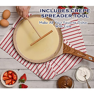 WaxonWare 11 inch Nonstick Crepe Pan Set with Crepe Spreader: Marbellous Series Flat Stove Top Nonstick Pan for Crepes, Tortilla, and Dosa - 100% PFOA Free Non Stick German Coating - Pancake Pan