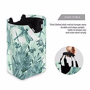 Kigai Beautiful Watercolor Dragonfly Large Laundry Basket, Collapsible Laundry Hamper with Handle, 22L Foldable Laundry Bag for Dirty Clothes