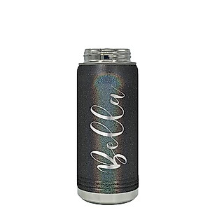Personalized Bottle 20 oz with Straw Black Rainbow Glitter Custom Laser Engraved Stainless Steel Vacuum Insulated Sport Bottle with Name