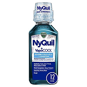 Vicks NyQuil SEVERE with VapoCOOL Nighttime Cough, Cold and Flu relief liquid, Berry, 12 Fl Oz