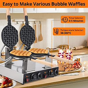 Bubble Waffle Maker 2800W Electric Bubble Waffle Maker Machine Non-stick Egg Waffle Maker Bubble Waffle Baker for Home and Commercial Use