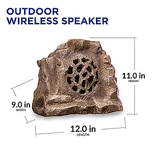 Alpine Corporation Waterproof Bluetooth Rock Speaker - Solar-Powered Outdoor Wireless Speaker for Patio, Pool, Deck, Garden - 50-Foot Range, Brown