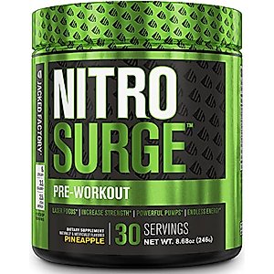 NITROSURGE Pre Workout Supplement - Endless Energy, Instant Strength Gains, Clear Focus, Intense Pumps - Nitric Oxide Booster & Powerful Preworkout Energy Powder - 30 Servings, Pineapple