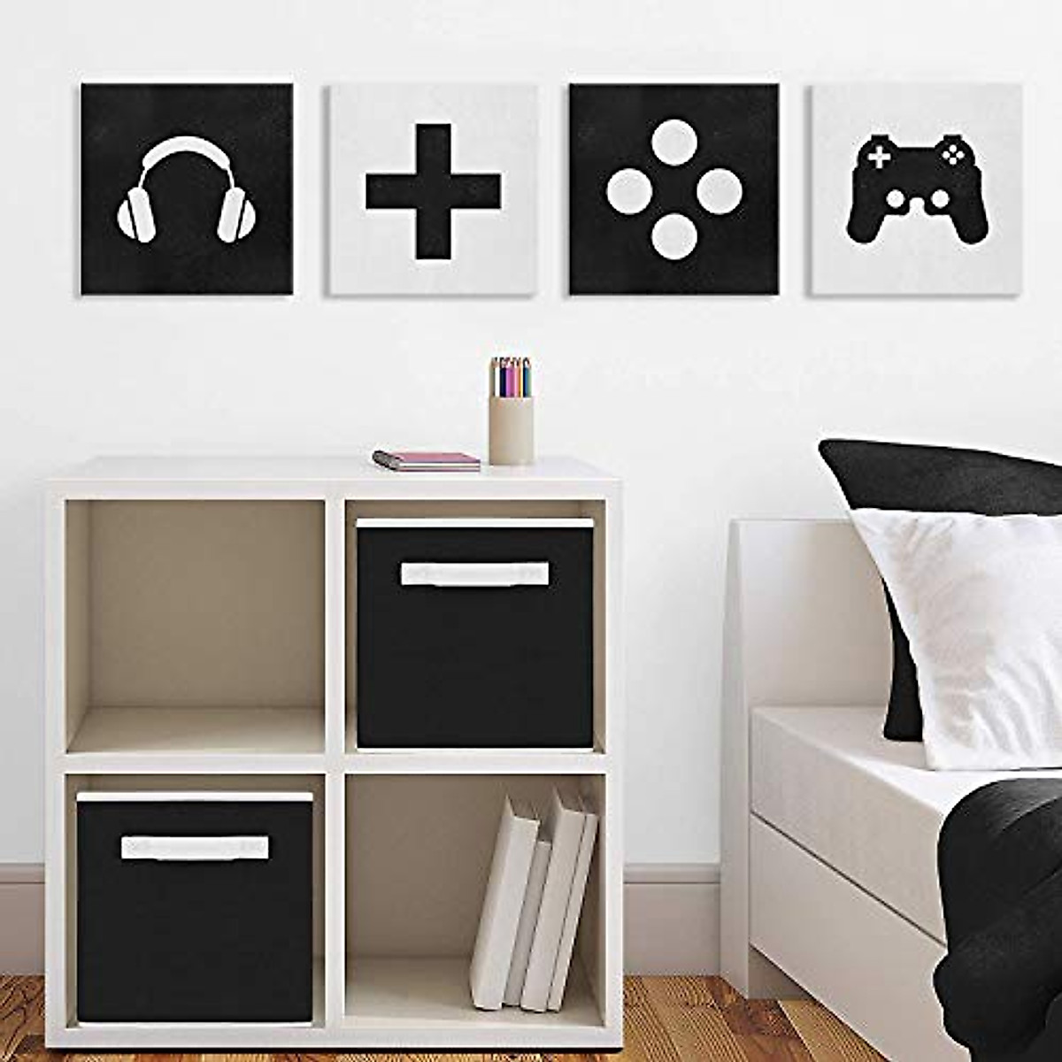 Urttiiyy Video Game Themed Art Game Posters Gaming Wall Art 4 Panels Gift for Gaming Lover Canvas Wall Decor for Boys Room Living Room Bedroom Framed Ready to Hang-12"x12"x4