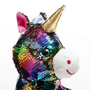 HollyHOME Sequins Unicorn Stuffed Animal Toy Reversible Rainbow Sequins Unicorn Gift for Kids 12 Inches
