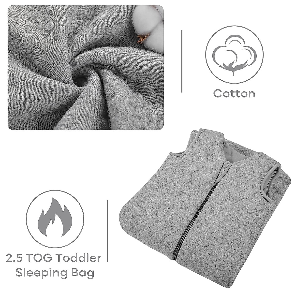 Yoofoss Baby Sleep Sack 6-12 Months TOG 2.5 Winter Wearable Blanket Baby Sleeping Bag for Toddler Sleeping Sack- Super Soft Warm Comfortable, Grey