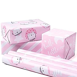 RUSPEPA Wrapping Paper Rolls for Baby Shower, Birthday- 17 inches x 10 feet per Roll, Total of 3 Rolls, Baby Girl