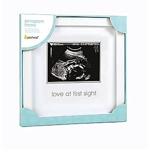 Pearhead Love at First Sight Sonogram Picture Frame, Pregnancy Ultrasound Keepsake Photo Frame, Gender-Neutral Baby Nursery Décor, 4x3 Photo, White