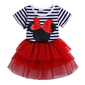 Mud Kingdom Cute Toddler Girl Outfits 4T Red Summer Stripe
