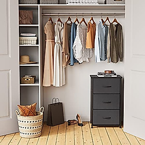 CubiCubi Dresser Nightstand for Bedroom with 3 Drawers, Small Storage Tower Organizer Unit for Closet, Office, Living Room, Hallway, Entryway, Fabric Drawers, Wood Board, Black Grey