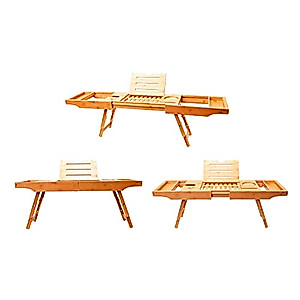 Bamboo Bathtub Tray & Bed Laptop Desk with Foldable Legs, Latest Unique Zen Design Bathtub Caddy, Top Quality Bamboo Bathtub Caddy Tray with Adjustable Legs, Wine Glass & iPad Holder by Bambooware