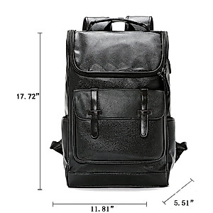 CHAO RAN Vintage Leather Backpack For Men Business Laptop Backpack With Charge Port Black Waterproof College School Bag