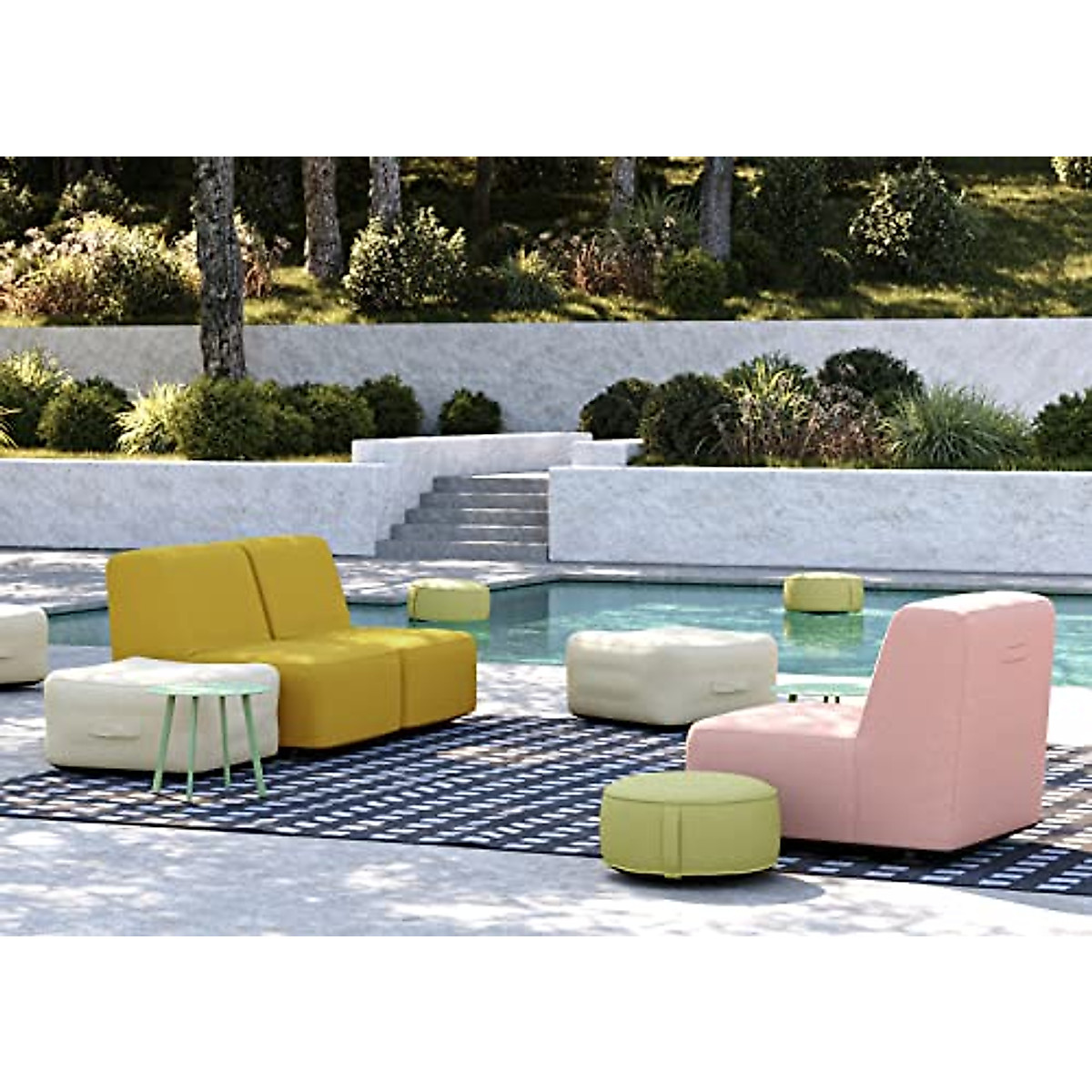 Lucky Yard Inflatable Patio Ottoman Square Stool Footrest with Handle, The Travel Portable Patio Outdoor Foot Stools Use for Indoor or Outdoor, Camping or Home (Green)
